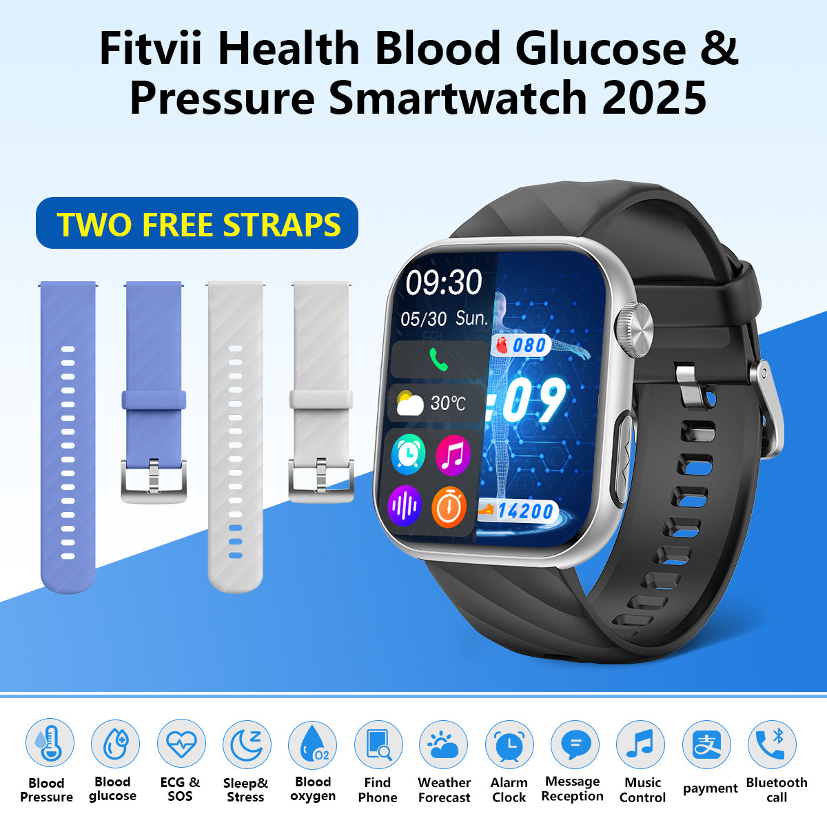 2025 Upgrade Fitvii® GT5 PRO MAX Health & Fitness Smartwatch with HR+B ...