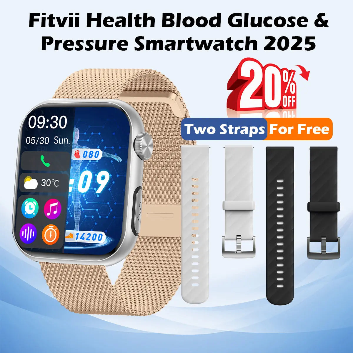 2025 Upgrade Fitvii® GT5 PRO MAX Health & Fitness Smartwatch with HR+B ...