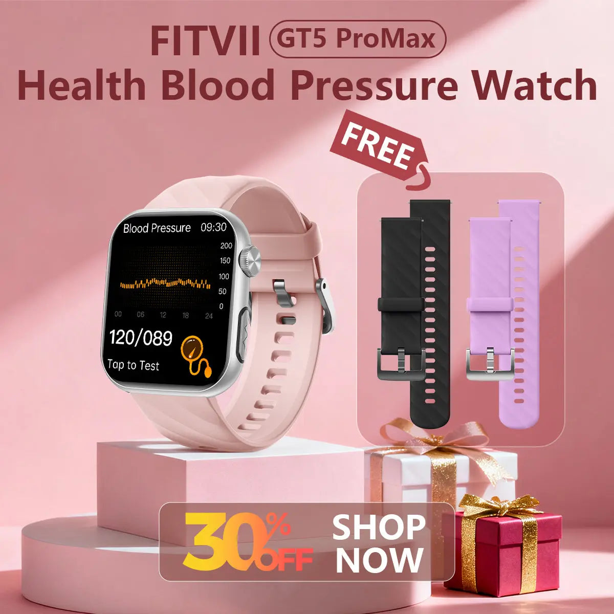 FitVII® GT5 Pro Max Blood Sugar Watch Health Upgrade + Blood Pressure ...