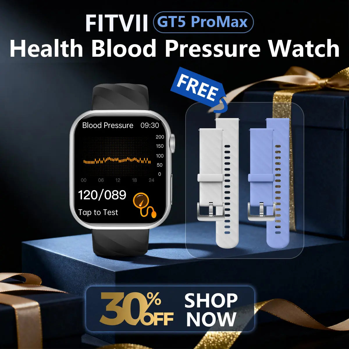 FitVII® GT5 Pro Max Blood Sugar Watch Health Upgrade + Blood Pressure ...
