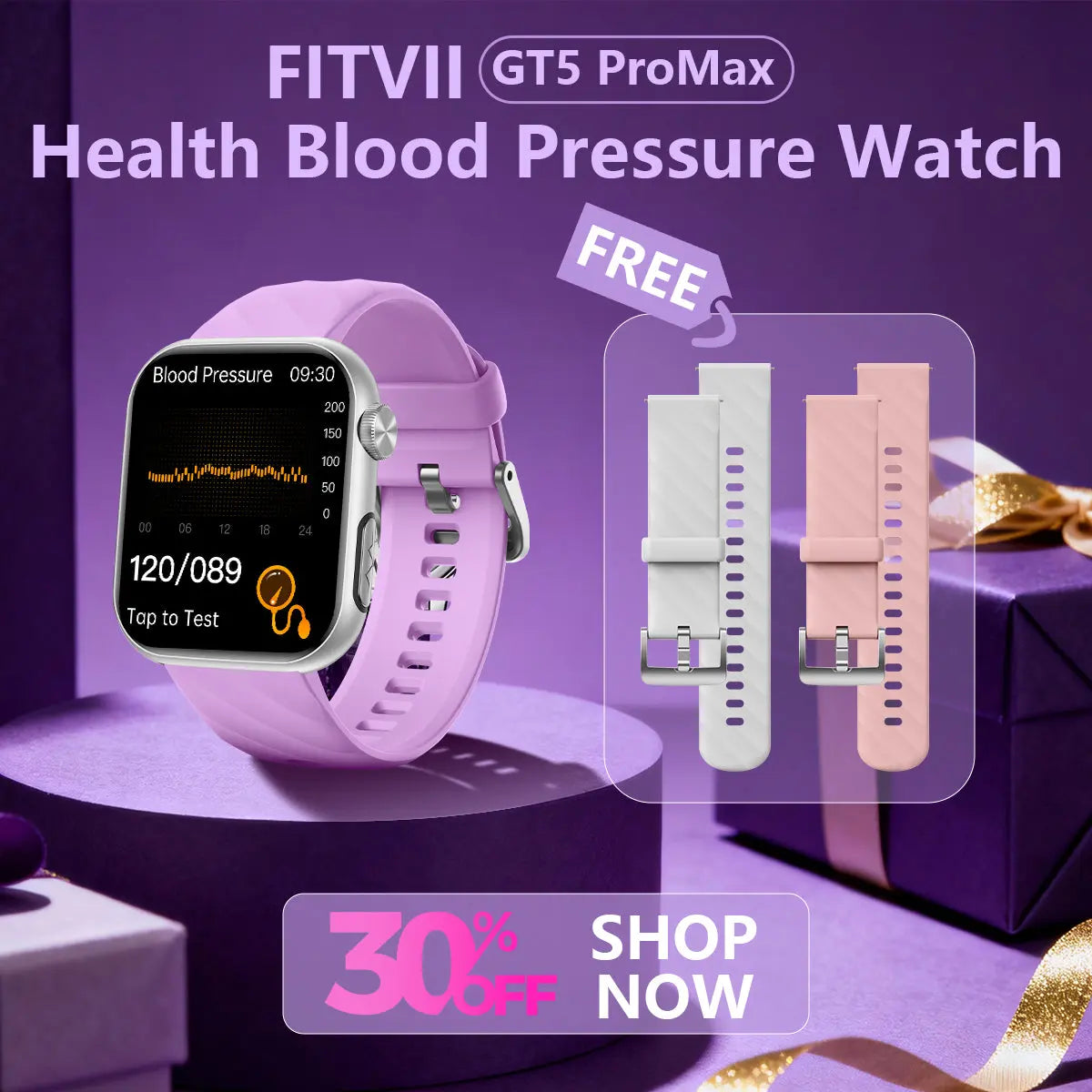 FitVII® GT5 Pro Max Blood Sugar Watch Health Upgrade + Blood Pressure ...